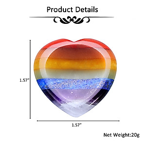 GEHECRST Chakra Worry Stone for Anxiety Natural Healing Crystal Heart Shape Thumb Worry Stones 7 Chakra Crystal Pocket Palm Stone for Stress Relief Meditation Chakra Healing Gifts for Mom Mothers Day