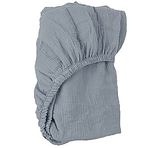 Crib Sheet,Muslin Fitted Crib Sheet, Breathable and Soft Crib Sheets Neutral Solid Color, 52x28 Inch Blue Grey Crib Sheet for Standard Crib and Toddler Mattresses