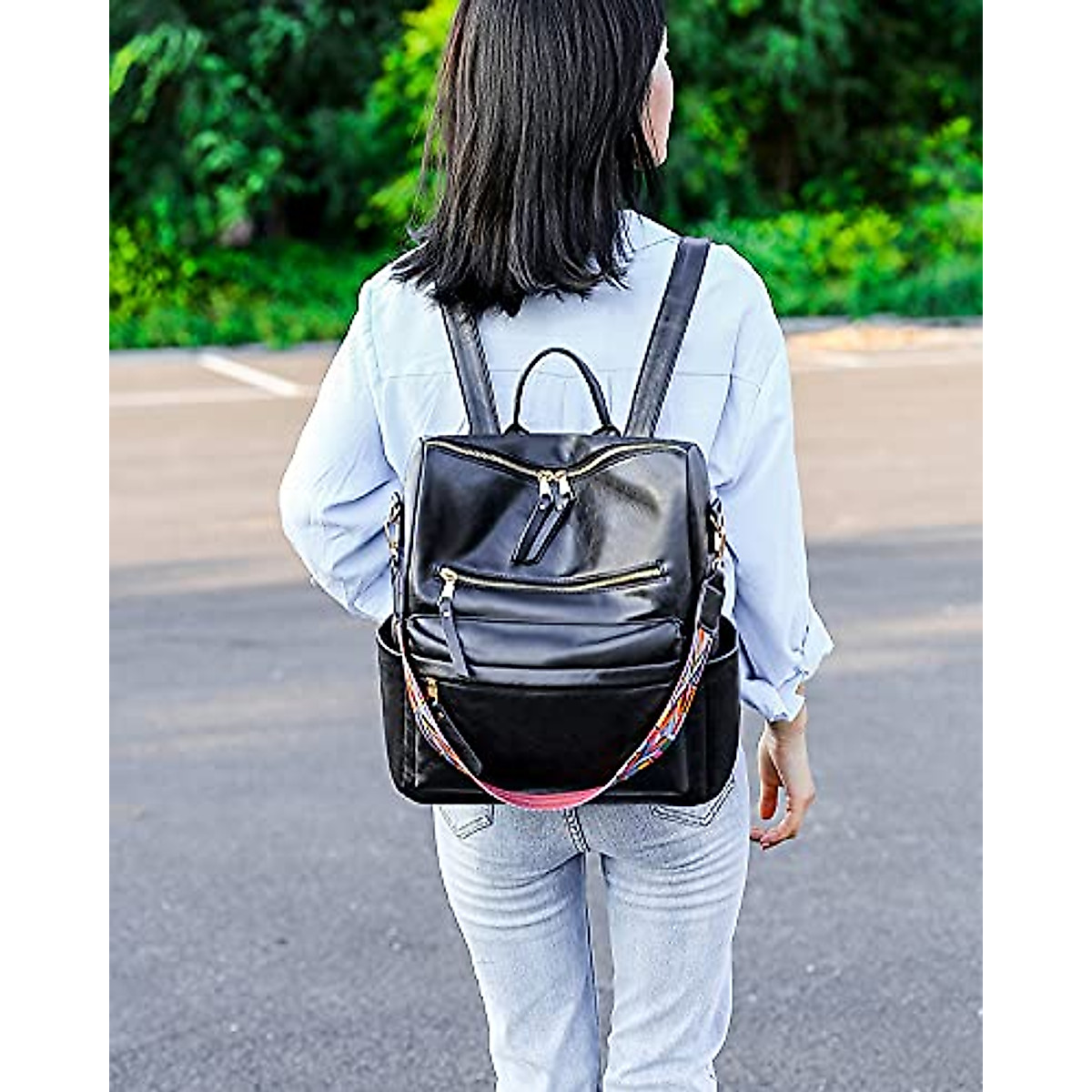 HUIUEITW Women Backpack Purse Fashion Multipurpose Design Handbags and Shoulder Bag PU Leather Travel bag (Khaki)