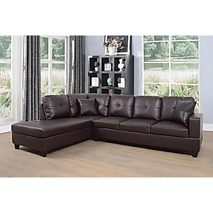 SIENWIEY Sectional Couch for Living Room Furniture Sets, Brown Leather Couch L Shape Couch Faux Leather Sofa Living Room Sofa with Chaise 2 Piece Using for Living RoomBrown,Facing Left Chaise
