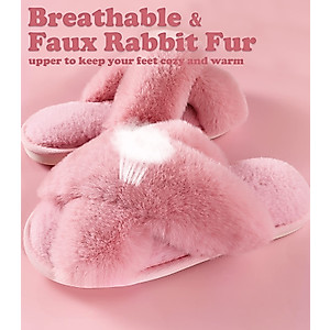Women's Pink Fuzzy Plush Faux Fur Memory Foam Ankle Slippers - Breathable, Comfy House Indoor Slippers