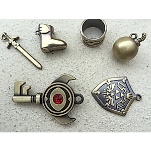 Andrew Jas Unisex The Legend of Zelda Twilight Princess & Hylian Shield & Master Sword finest collection sets keychain/necklace/jewelry series (Red-10set)