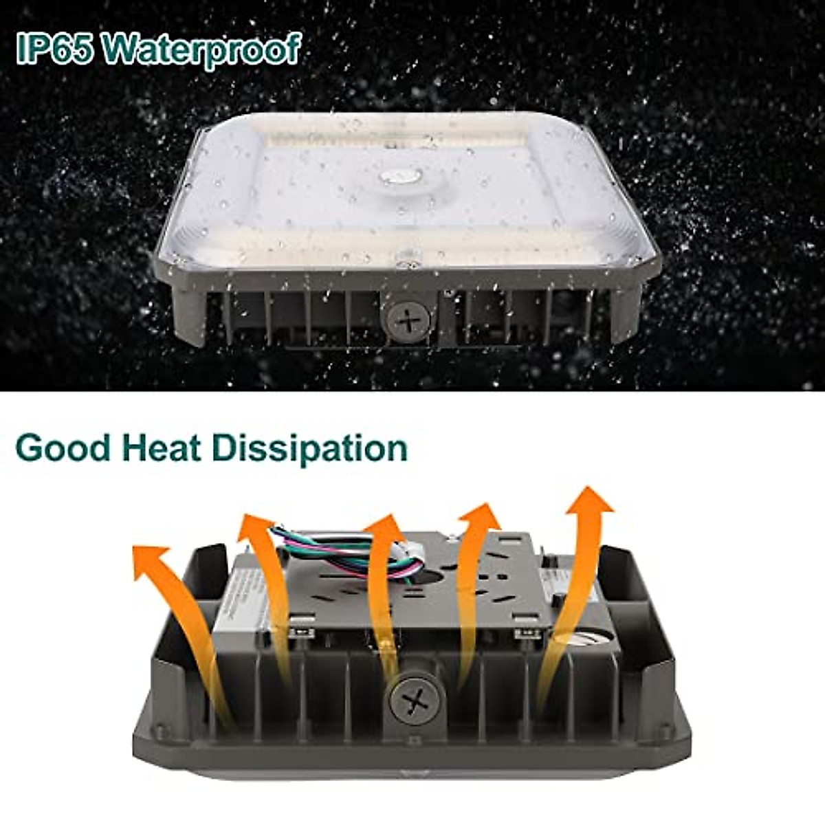 kadision LED Canopy Light 100W (400 MH Equiv.), 10"x10" Square Gas Station Light with Selectable Wattage (100/80/60W) and CCT (5000/4000/3500K), 1-10V Dimmable IP65 Waterproof, ETL Listed