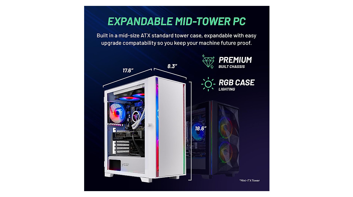 Skytech Gaming Shiva Gaming PC, Intel i7 12700F 2.1 GHz, RTX 4060, 1TB ...
