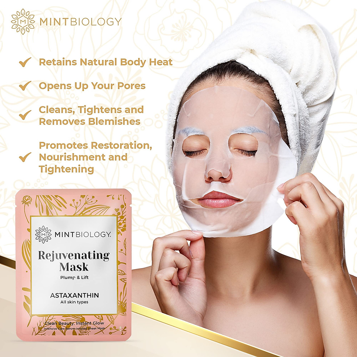Korean Sheet Mask | AGELESS Advanced Nutrient Locking Korean Skin Care Masks | Astaxanthin & Collagen Face Mask for Women | Nourish, Hydrate & Soften Lines & Wrinkles Spots | Cruelty Free Facial Masks
