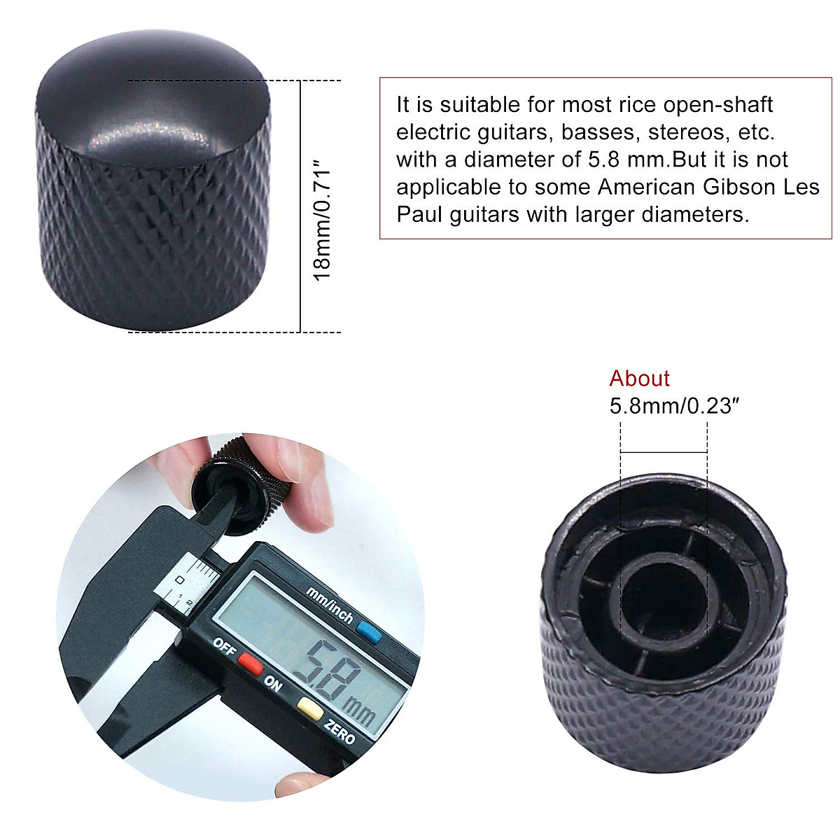 Taiss/3pcs Electric Guitar Knobs,Potentiometer knob,Volume Tone Control Knobs,Black Metal Dome Knobs,Bass Volume Tone Knob,Suitable for 6mm Shaft Knob-11BK