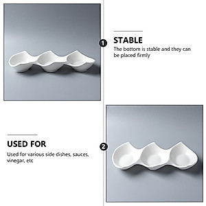 FRCOLOR Divided Plates Ceramic Dip Bowls Set 3 Compartment Divided Sauce Dishes Serving Platter Porcelain Appetizer Tray for Restaurant Kitchen Spices Vinegar Nuts Divided Serving Tray