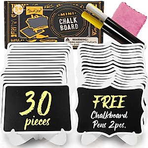 30 Pack Mini Chalkboard Sign for Food, Wedding Buffet, Brunch Party, Catering Supplies Display, Table Number, Place Card, Event Decorations, Wooden Small White Framed with Easel Stand and Marker Pen