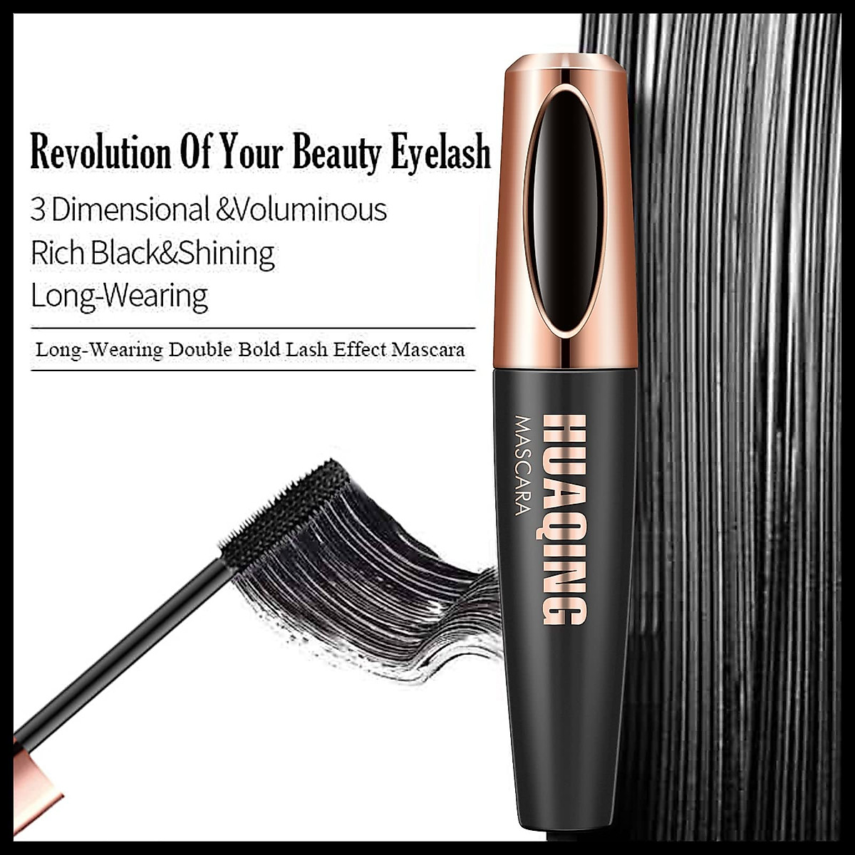 3 Pack HuaQing 5D Voluminous Fiber Mascara,Black Volume and Length Waterproof Smudge-proof Natural No Clumping Smudging Lasting All Day