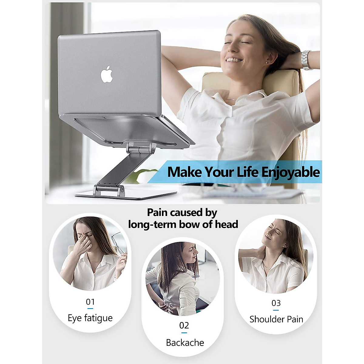 Letlar Laptop Stand Adjustable, Laptop Holder, Aluminum Laptop Riser Stand for Desk, Adjustable Height 1.9"-12", Compatible with MacBook, Air, Pro, Dell XPS, Samsung, All Laptops 8-15.6 Inches-Silver