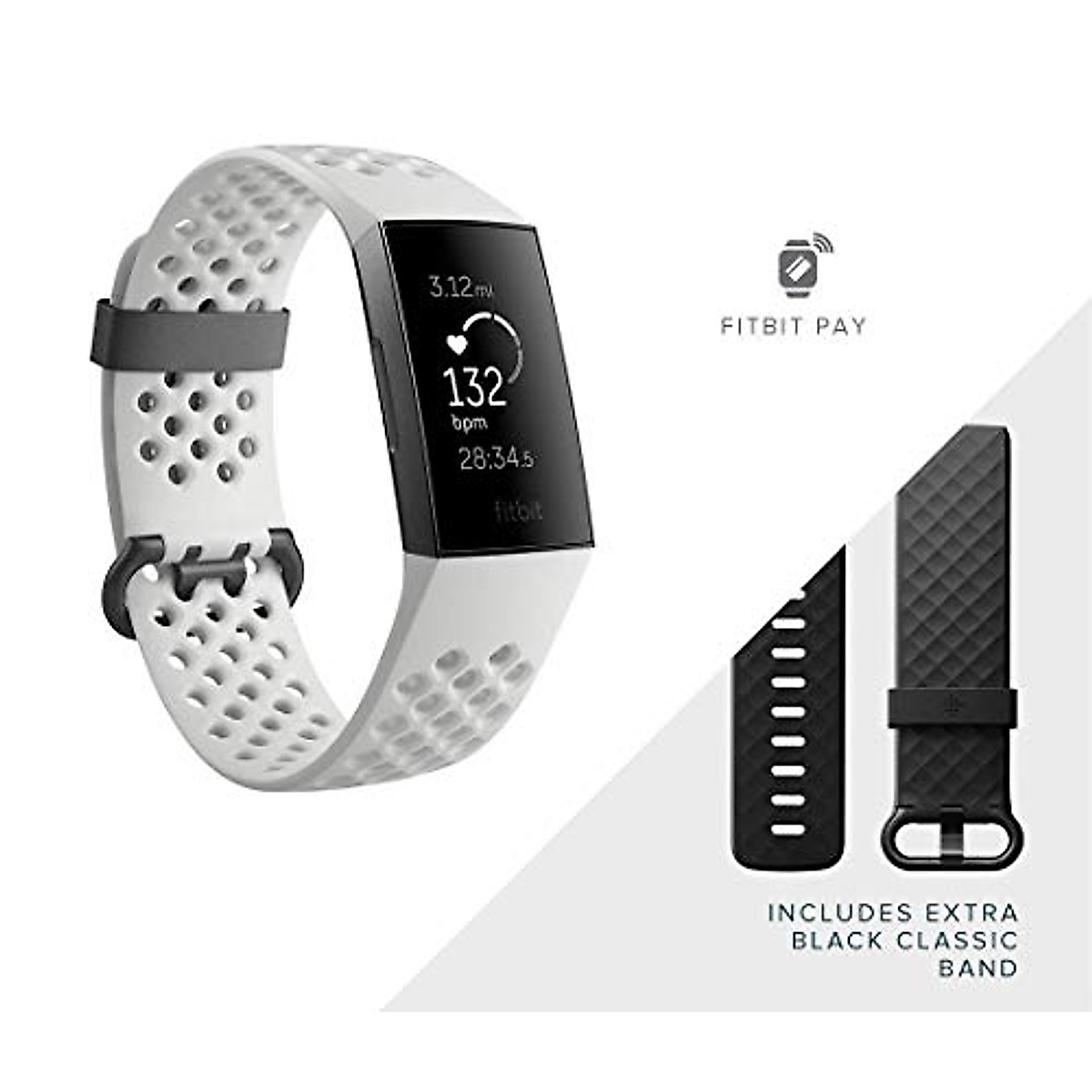 Fitbit Charge 3 SE Fitness Activity Tracker Graphite/White Silicone, One Size (S & L Bands Included) (Renewed)