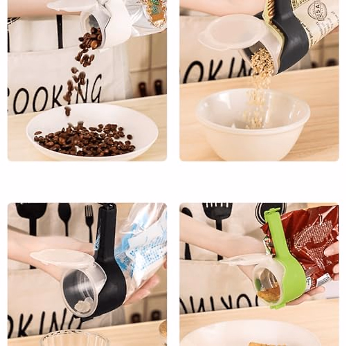 swmkwp Seal and Pour Bag Clip, Bag Clips with Pour Spout, Food Bag Clips with Pour Spouts, Reusable for Snack, Oats, Small Food, Liquid, Flour Food(B)