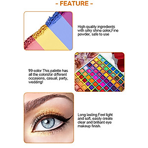 99 Colors Makeup Eyeshadow Palette, Professional Waterproof Matte Glitter Makeup Pallet Colorful Powder Rainbow Colors Eye Makeup Gift