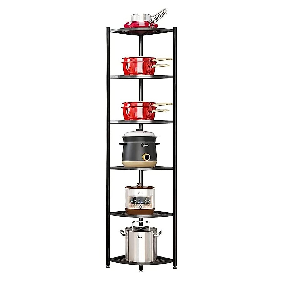 MYOYAY Kitchen Pot Rack 6-Tier Cookware Stand Corner Pot Rack Storage Organizer Kitchen Corner Shelf Rack Multi-Layer Corner Shelf Stand Stainless Steel Shelf Holder for Pans Pots and Kettles