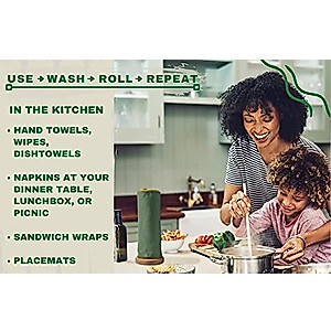 Paperless Towels Roll Washable Cotton Cloth, Reusable Paper Towels - 25 Pack with Durable Cardboard Roll - 10" X 10" Zero Waste Reusable Napkins Eco Friendly