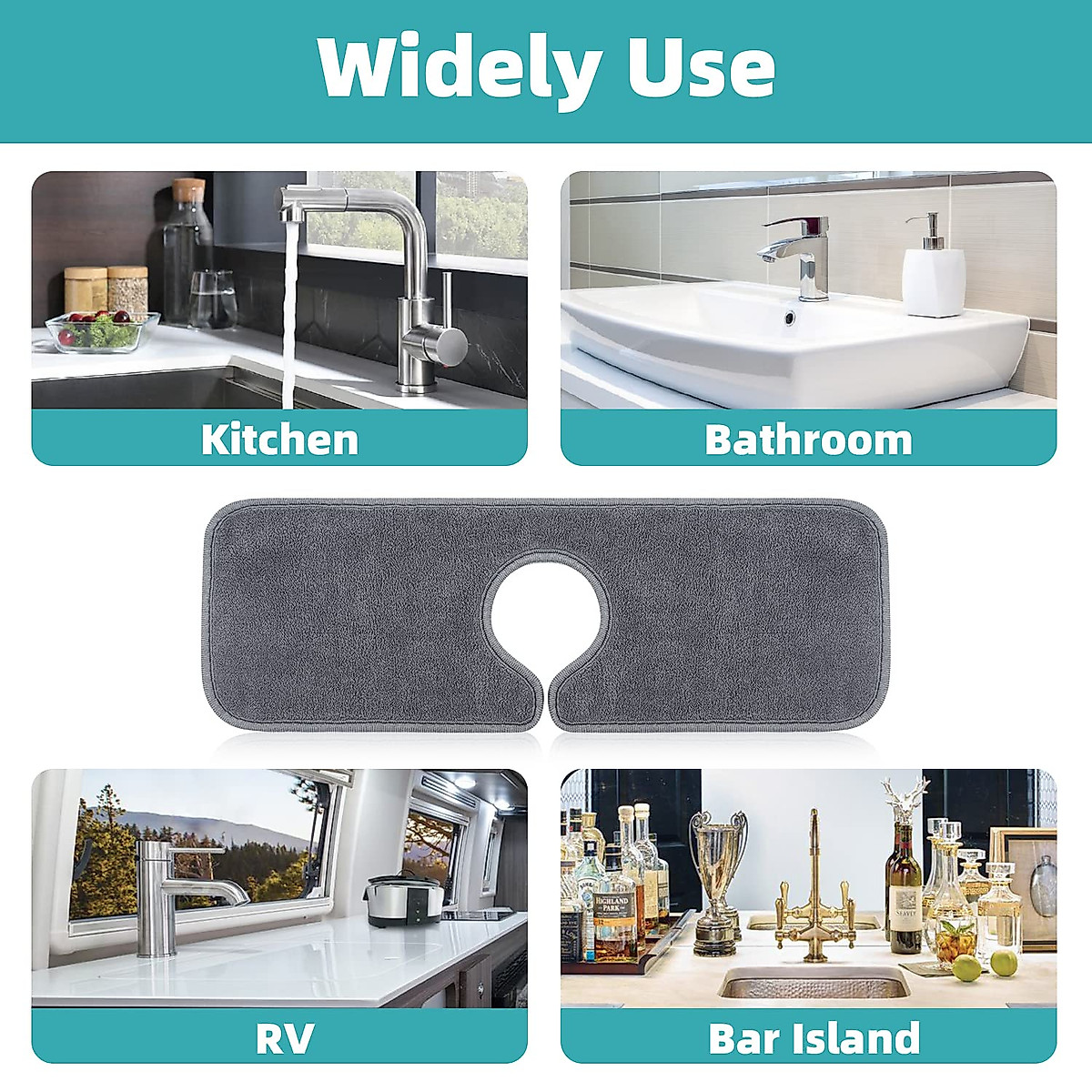 Sink Faucet Mat for Kitchen: PoYang Kitchen Sink Splash Guard Behind Faucet, Kitchen Faucet Absorbent Mat, Faucet Mat for Kitchen Sink, Microfiber Cloth Faucet Mat (4 Pack, 17.7''x4.7'')