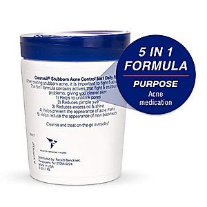 Clearasil Acne Treatment Facial Cleansing Pads, Stubborn Acne Control 5-in-1 Daily Pads, 90 Pads (Pack of 3)