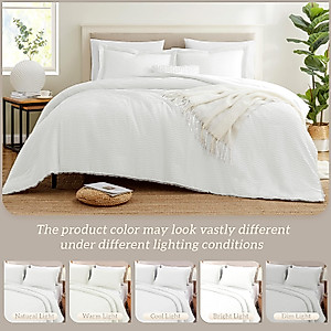 Homelike Moment Boho King Size Comforter Set White, 3 Pcs Lightweight Warm Jacquard King Bedding Comforter Set for All Seasons, Down Alternative Soft Comforter Sets King Size Bed with 2 Pillow Shams