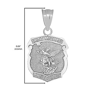 10k White Gold Saint Michael Shield Medal Protection Charm Pendant