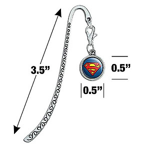 Superman Classic S Shield Logo Metal Bookmark Page Marker with Charm