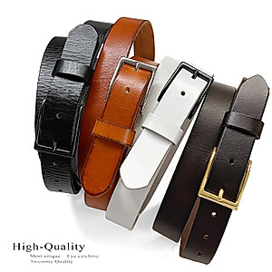 Men's Belts Full Grain Genuine Leather One Piece Casual Dress Belt 1-1/8" (30mm) wide (Tan-Gold, 34)
