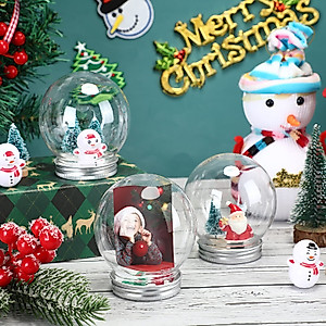 Jerify 24 Sets 3.6 Inch Christmas Clear Plastic Snow Globes Kit Snow Globe Water Globe with Christmas Tree Faux Snow Flakes Snowman Screw Off Cap for DIY Snow Globes Home Decoration Crafts