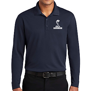 Ford Mustang Shelby Cobra Pocket Print Long Sleeve Polo, Navy 4XL