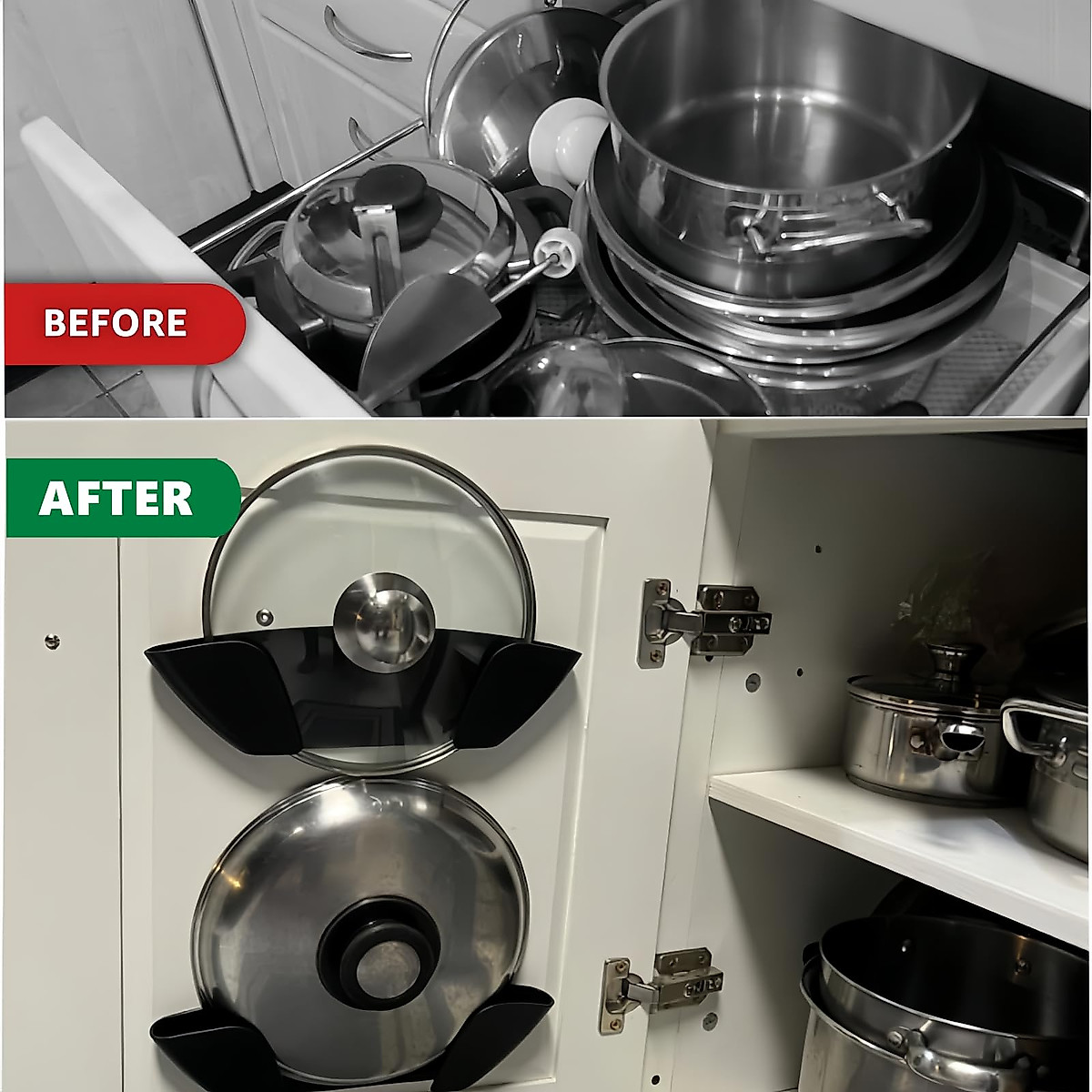 Pot Lid Organizer for Cabinet,2Packs Universal Pot Lid Holder Self Adhesive Pan Lid Organizer Inside Cabinet Door Wall Mount Pan Top Storage Organizer Rack Holder for Kitchen,Cupboard Fit 6" to 13"