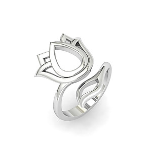 DHRUVANSH CREATIONS Cute Lotus Flower Engagement Ring • Spiritual Ring Sterling Silver • Gifts for Her (7, Silver)