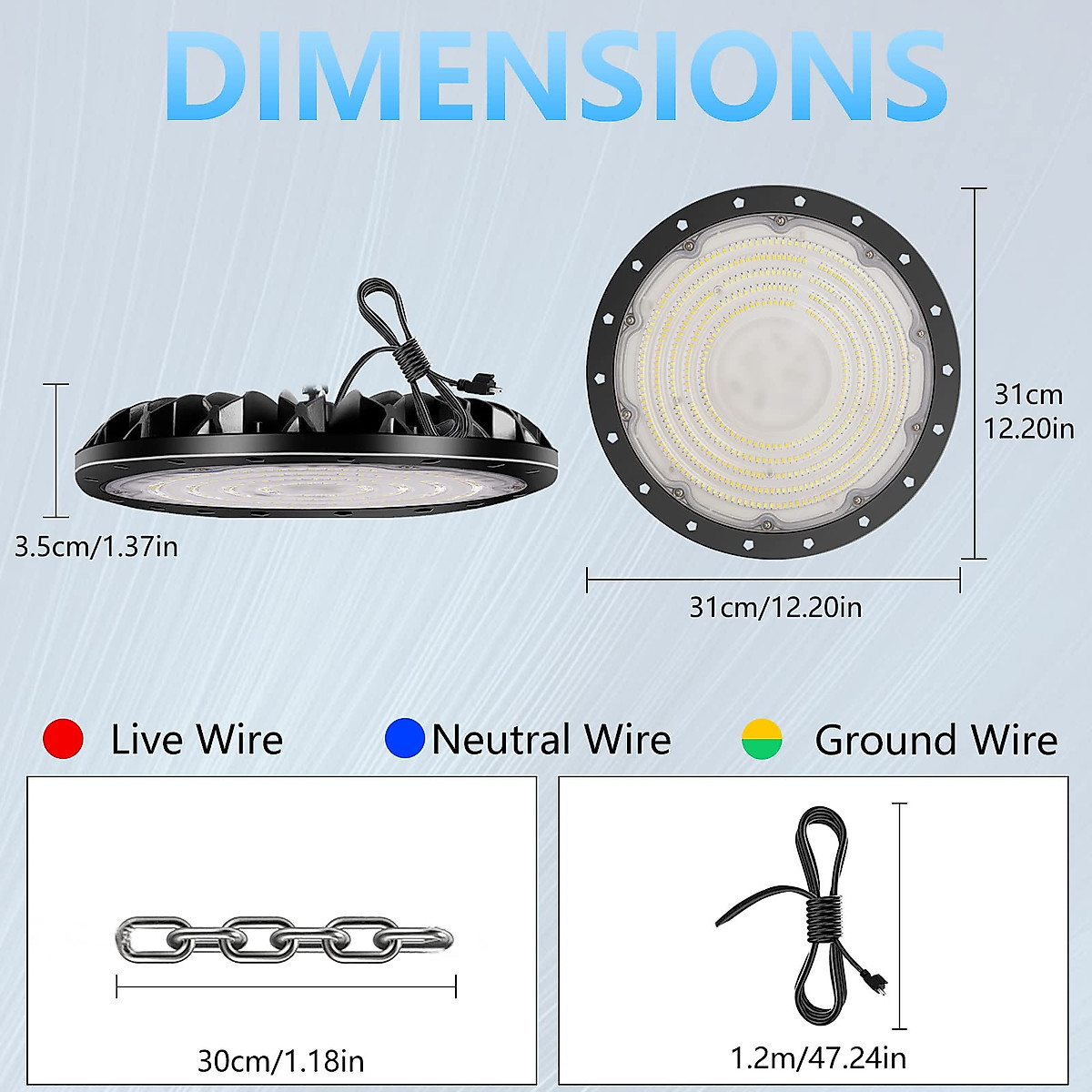 Royana 10 Pack 300W LED High Bay Light, 110V LED Shop Lights, 6000K 30000LM UFO Warehouse Light, with 4ft Cable US Plug, Hook Mount, Garage, Factory, Warehouse, Workshop, Area Light
