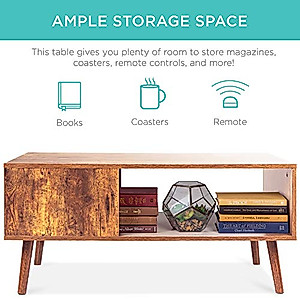 Best Choice Products Wooden Mid-Century Modern Coffee Table, Accent Furniture for Living Room, Indoor, Home Décor w/Open Storage Shelf, Wood Grain Finish - Brown