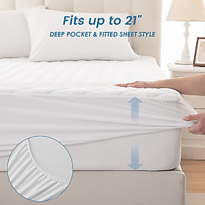 Cozymaker Queen Size Mattress Pad, 100% Waterproof Noiseless Mattress Protector Fitted 8"-21" Deep Pocket, Non Slip Breathable and Soft Quilted Fitted Mattress Topper