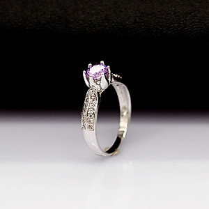 Uloveido Bridal Wedding Jewelry Rings with Purple Crystal White Gold Plated Engagement Anniversary Halo Rings for Women Size 6 Y027