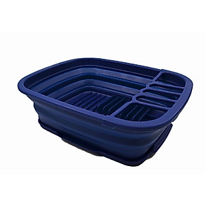 SAMMART 8L (2.11Gallons) Collapsible Dish Drainer with Drainer Board - Foldable Drying Rack Set - Portable Dinnerware Organizer - Space Saving Kitchen Storage Tray (Royal Blue, 1)