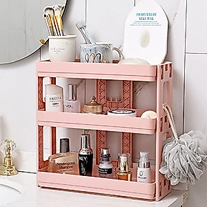 FIZZOQI 3-Layers Kitchen Storage Rack Shelve Plastic Assembled Sundries Food Shelf Dish Holder Bathroom Organizer Shelf Cosmetic Storage Shelf Desktop Balcony Storage