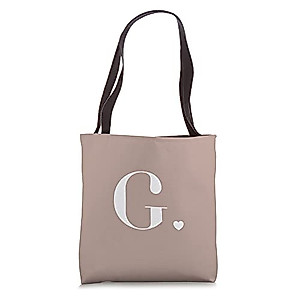 Mocha Brown Cute Letter G Initial Heart Monogram Tote Bag