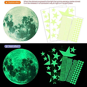 Homics Glow in The Dark Moon and Stars for Ceiling Nursery Wall Decals Stickers Luminous at Night for Kids Bedding Room