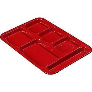 Carlisle FoodService Products Right-Hand 6-Compartment Tray, 10" x 14", Red, (Pack of 24)