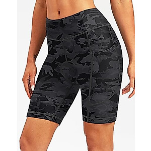 Women's 4D Padded Bike Shorts Cycling Padding Riding Bicycle Road Mountain Biking Spinning Cycle Spin Shorts for Women with Zipper Pockets(Camo Black,L)