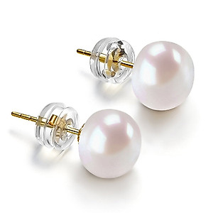 PAVOI 14K Gold Freshwater Cultured White Button Pearl Stud Earrings - 6.5-7mm
