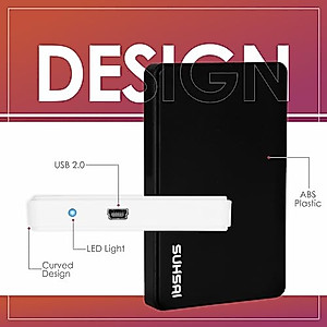 SUHSAI Portable 1TB External Hard Drive, HDD Backup Storage with USB 2.0 Fast Data Transfer, Ultra Slim & Light Hard Disk 2.5” Compatible with PC, Mac, Window, Laptop, and Desktop (White)