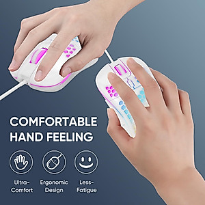 MELOGAGA Honeycomb Wired Gaming Mouse, USB/USB-C PC Game Mice with RGB Backlight, 6 Programmable Buttons, 6 Adjustable DPI Up to 7200 for Windows/PC/Mac/Laptop Gamer -White