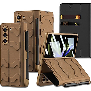 EKSED Leather Case for Samsung Galaxy Z Fold 5 Stand Case with Card Slot & Screen Protector,360° Full Body Hinge Protection Leather Cover Wallet Case for Galaxy Z Fold 5 5G Phone Case Brown