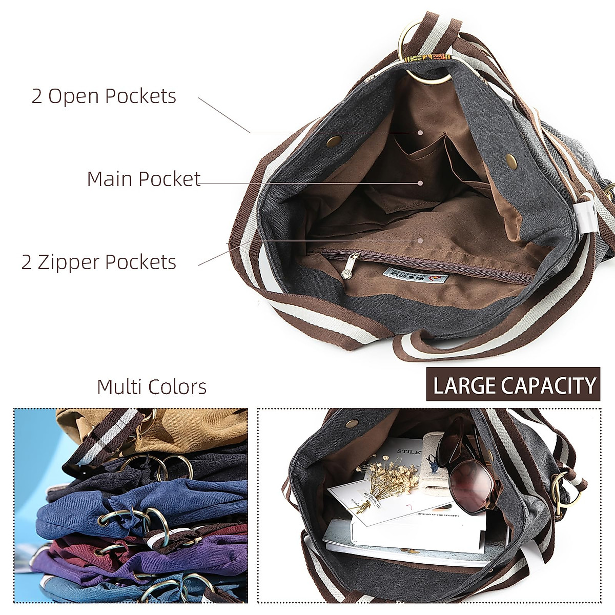 Goodhan WomCanvas Backpack Daypack Casual Shoulder Bag, Vintage Heavy-duty Anti-theft Travel Backpack(Grey Black)