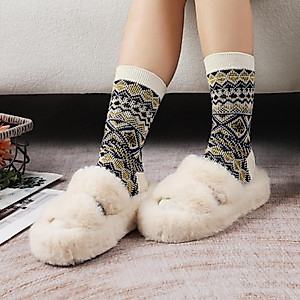 Trifabricy 5 Pairs Comfortable and Warm Wool Socks - Thick Knit Cabin Socks for Women and Men, Cozy Winter Gifts