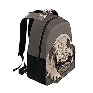 ALAZA Cute Pug Puppy Dog Coffe Brown Large Backpack Personalized Laptop iPad Tablet Travel School Bag with Multiple Pockets