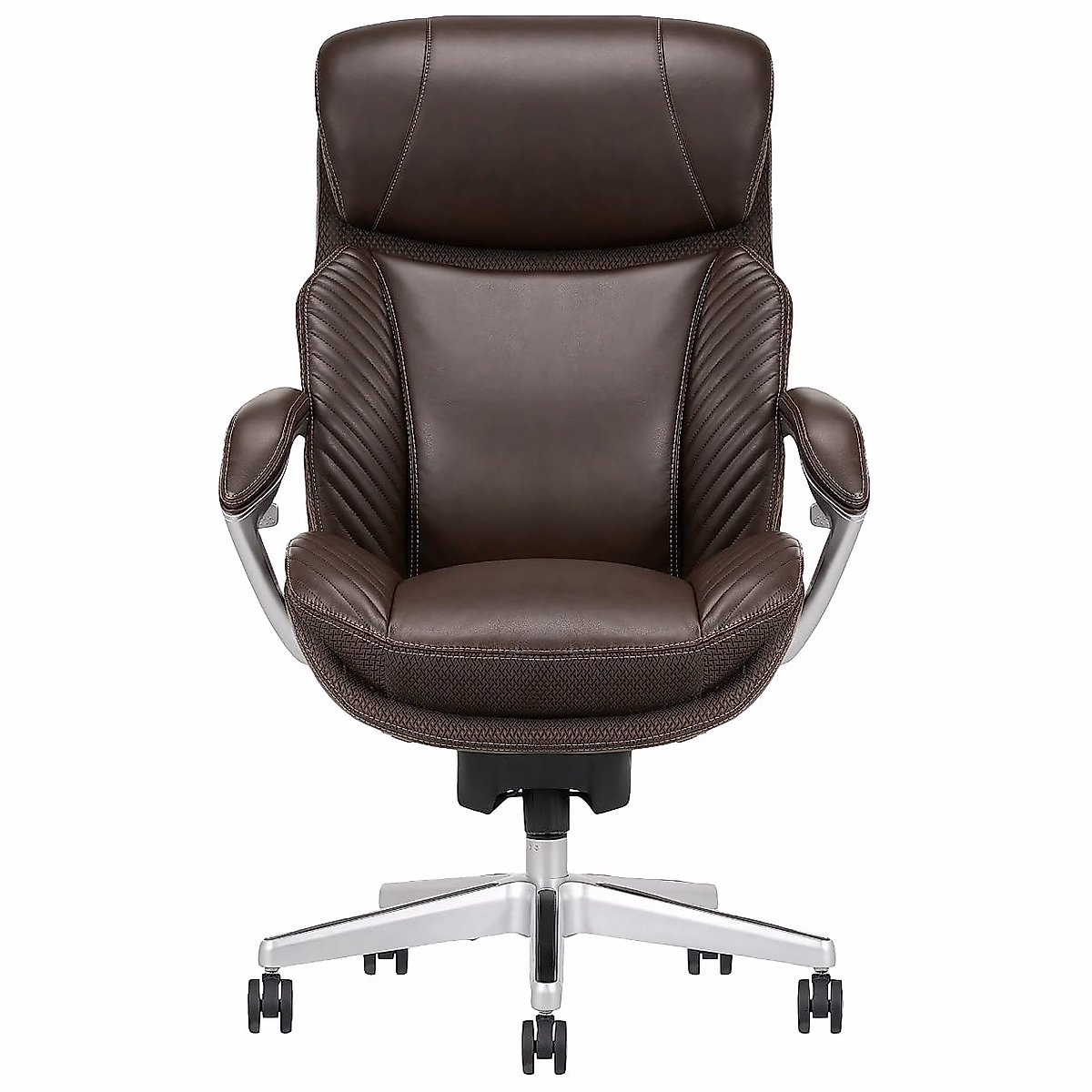 Serta iComfort i6000 Series Big & Tall Ergonomic Bonded Leather High-Back Executive Chair, Brown/Silver