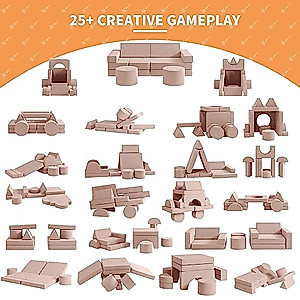 DEYGIA Modular Kids Play Sofa, 13PCS, Pink, Medium, Sponge, Sofa Bed, Sofa