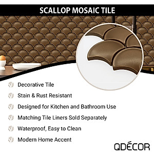Questech Decor Scallop Decorative Mosaic Tile, Interior Wall Tile, Bathroom Shower Remodel Decorative Kitchen Backsplash, Modern Home Decor, Bronze Finish, Box of 6 Sheets
