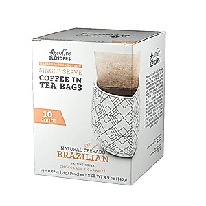 Coffee Blenders Tea Bag Coffee - Brazilian Flavor 10 Count Single Serve Instant Coffee, Portable Drip T-Bag Packets, Convenient Fast Fresh Simple